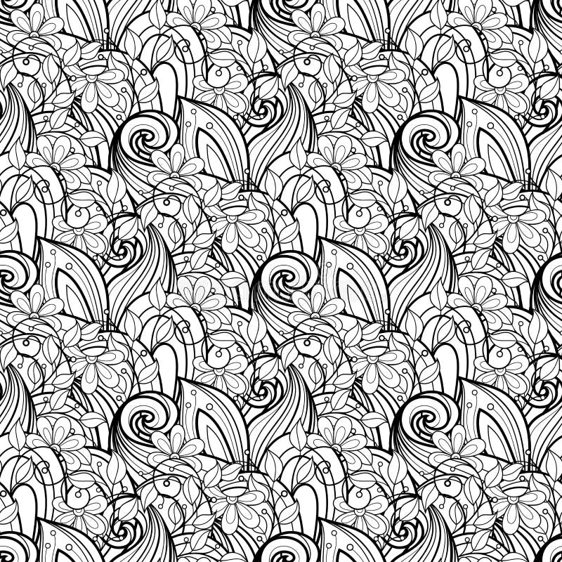 Vector Seamless Monochrome Floral Pattern Stock Vector Illustration