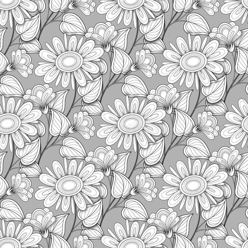 Vector Seamless Monochrome Floral Pattern Stock Vector Illustration
