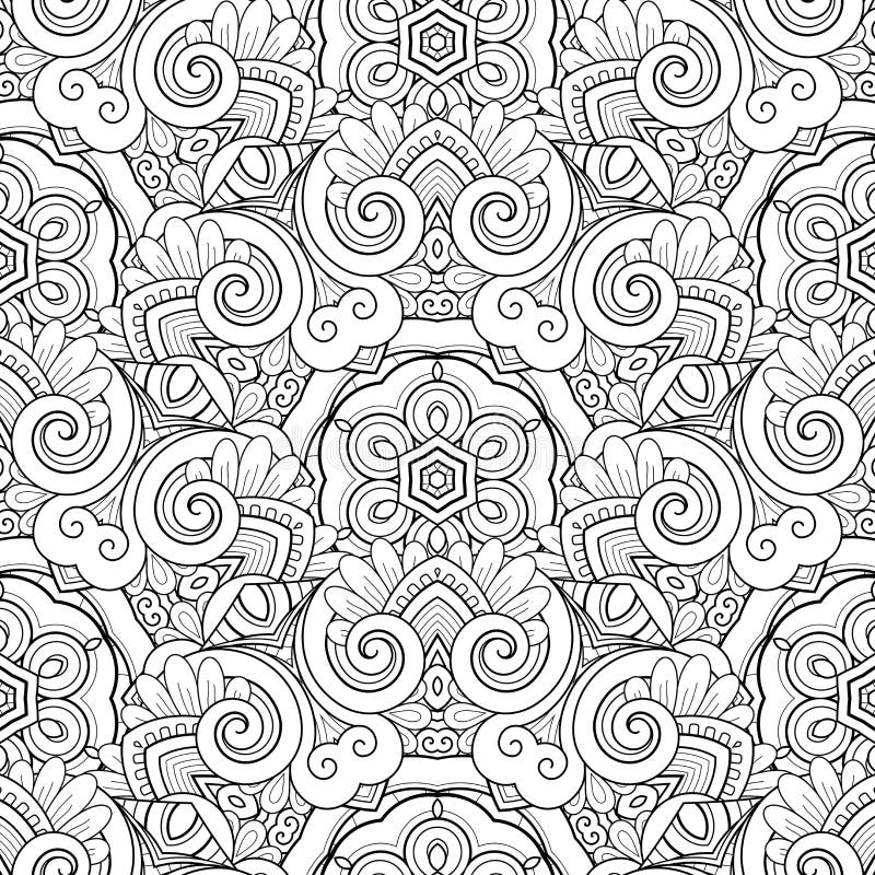 Vector Seamless Monochrome Pattern. Printable Coloring Pages. Stock ...