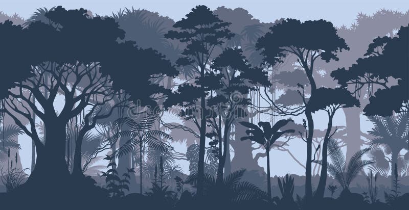 Vector Seamless Morning Tropical Rainforest Jungle Background Stock ...