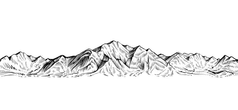 Vector Seamless Mountain Range Sketch, Vector Panorama. Stock Vector ...
