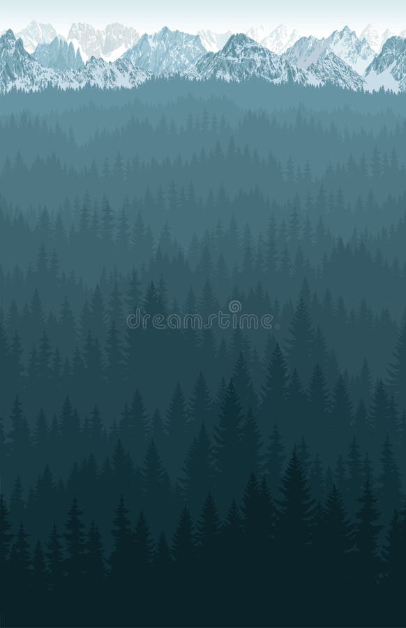 Vector Seamless Mountains Himalayan Panorama Background with Woodland ...