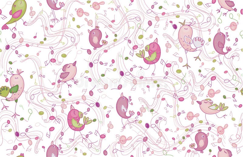 Vector Seamless Music Pattern, Singing Birds and Fun Notes. Stock ...