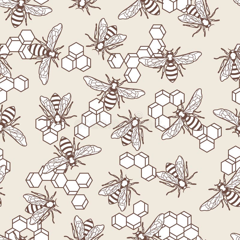 Vector Seamless Pastel Colored Pattern with Linear Bee and Honeycombs ...