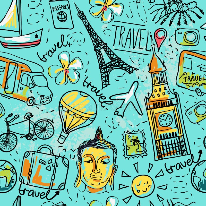 Travel background, pattern stock vector. Illustration of design - 43860082