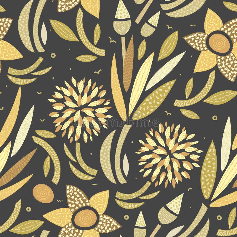 Vector Seamless Pattern. Abstract Hand Drawn Flowers with Different ...