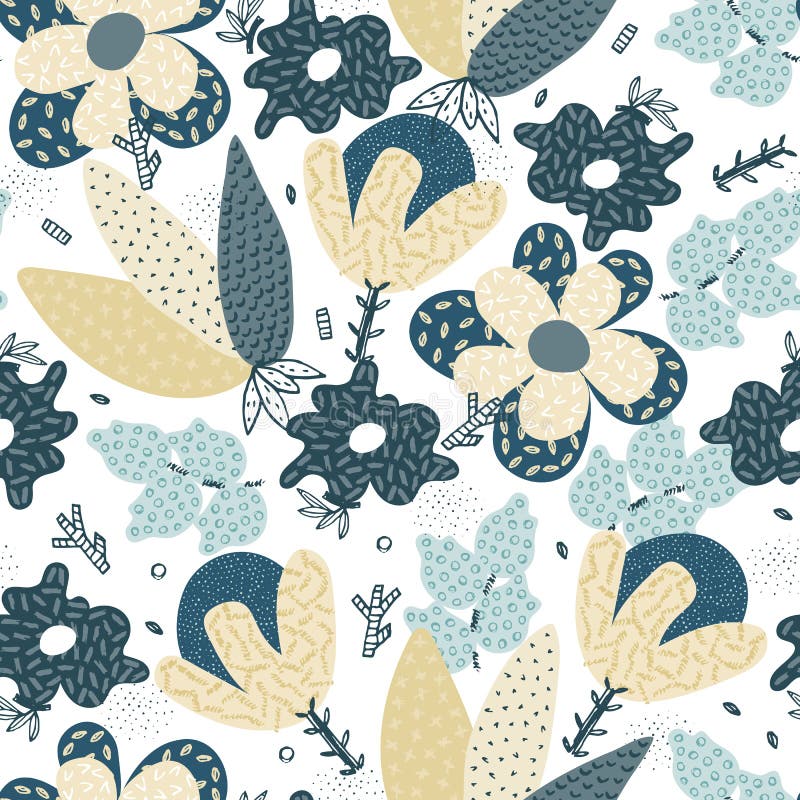 Vector Seamless Pattern. Abstract Hand Drawn Flowers with Different ...