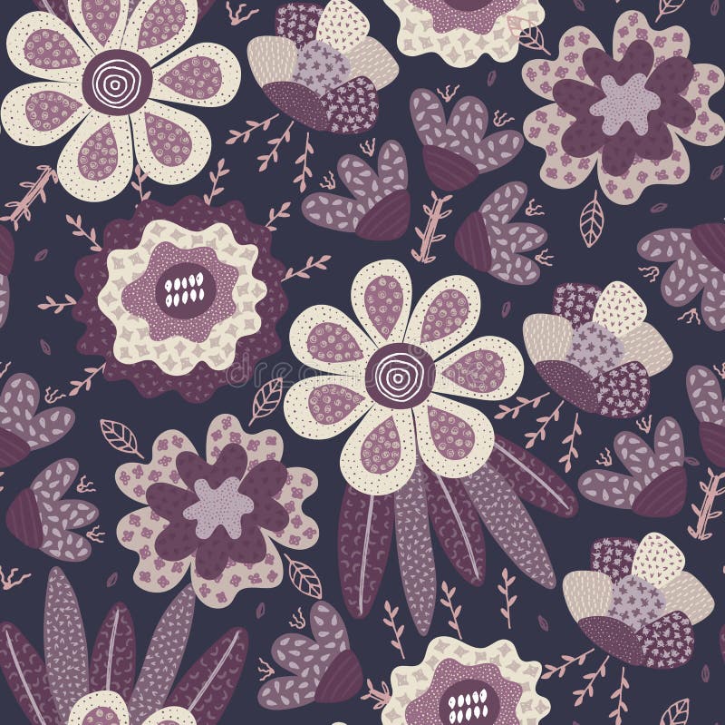 Vector Seamless Pattern. Abstract Hand Drawn Flowers with Different ...