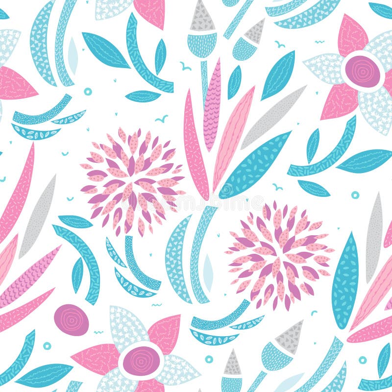 Vector Seamless Pattern. Abstract Hand Drawn Flowers with Different ...