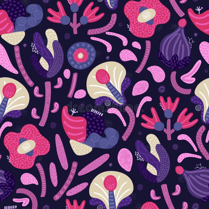 Vector Seamless Pattern. Abstract Hand Drawn Flowers with Different ...