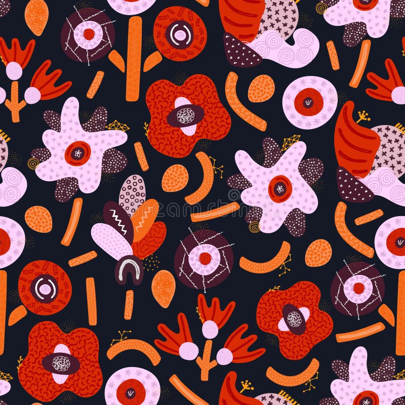 Vector Seamless Pattern. Abstract Hand Drawn Flowers with Different ...