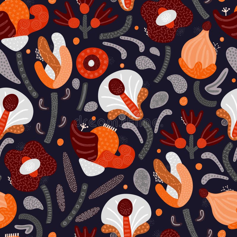 Vector Seamless Pattern. Abstract Hand Drawn Flowers with Different ...