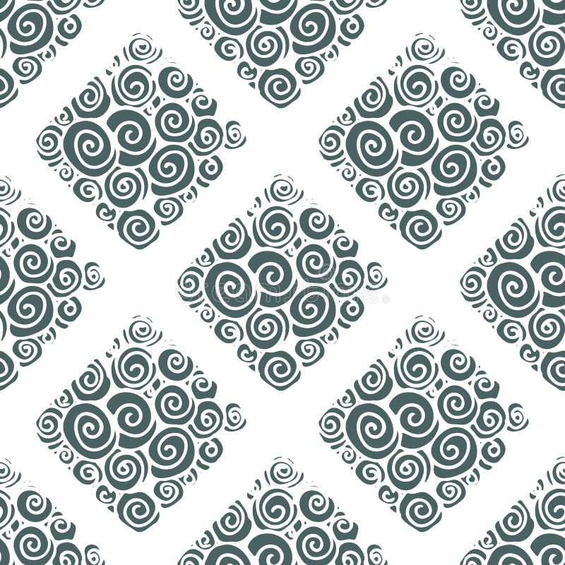 Vector Seamless Pattern with Abstract Square, Swirl on White Bakground ...