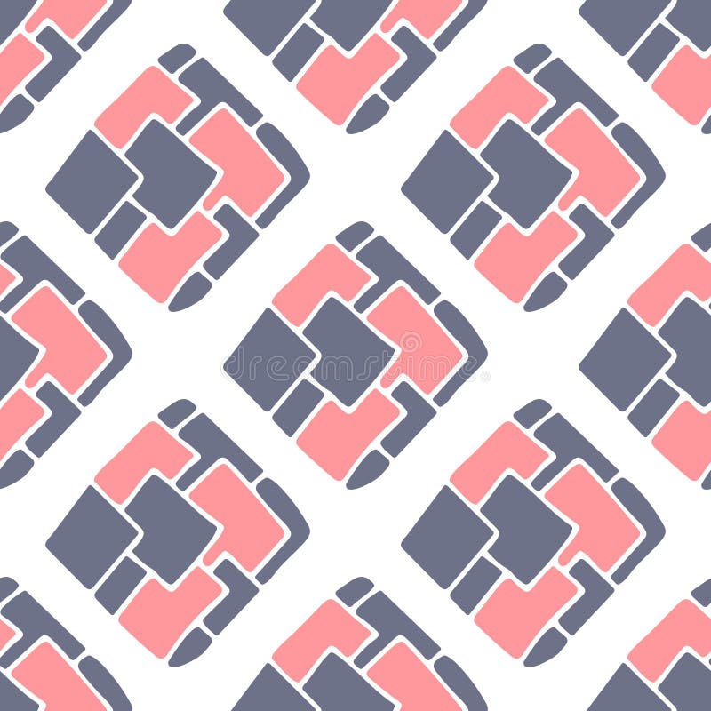 Vector Seamless Pattern with Abstract Square, Swirl on White Bakground ...