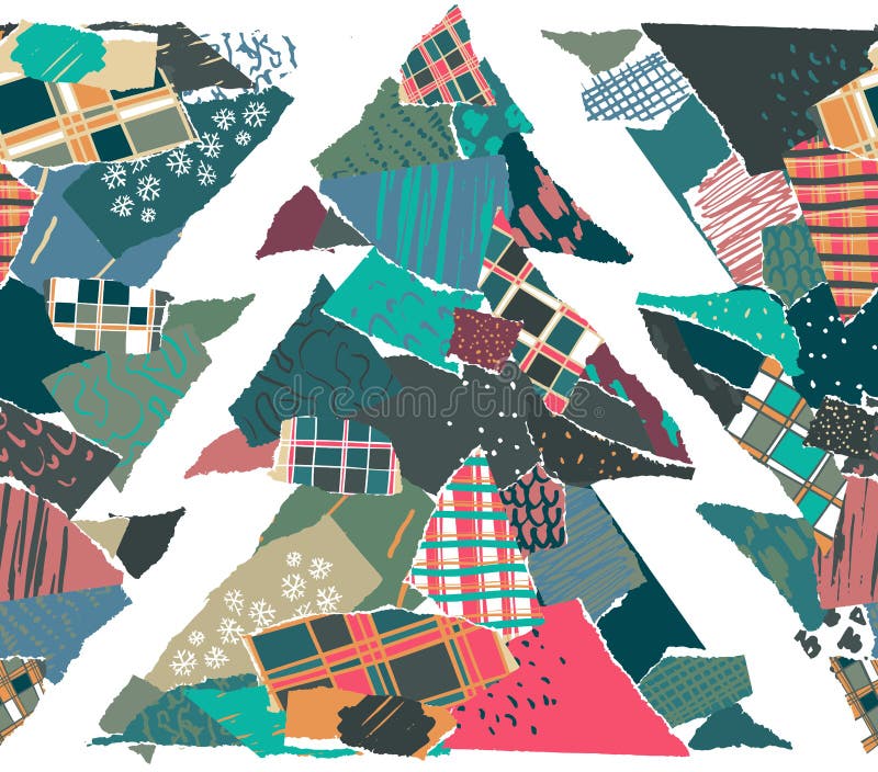 Vector Seamless Pattern with Abstract Tear Paper Christmas Trees Stock ...