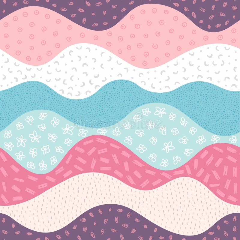 Vector Seamless Pattern with Abstract Textured Waves. Curve Shapes with ...