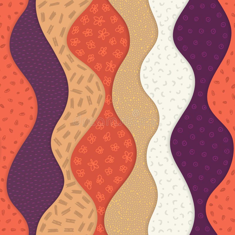 Vector Seamless Pattern with Abstract Textured Waves. Curve Shapes with ...
