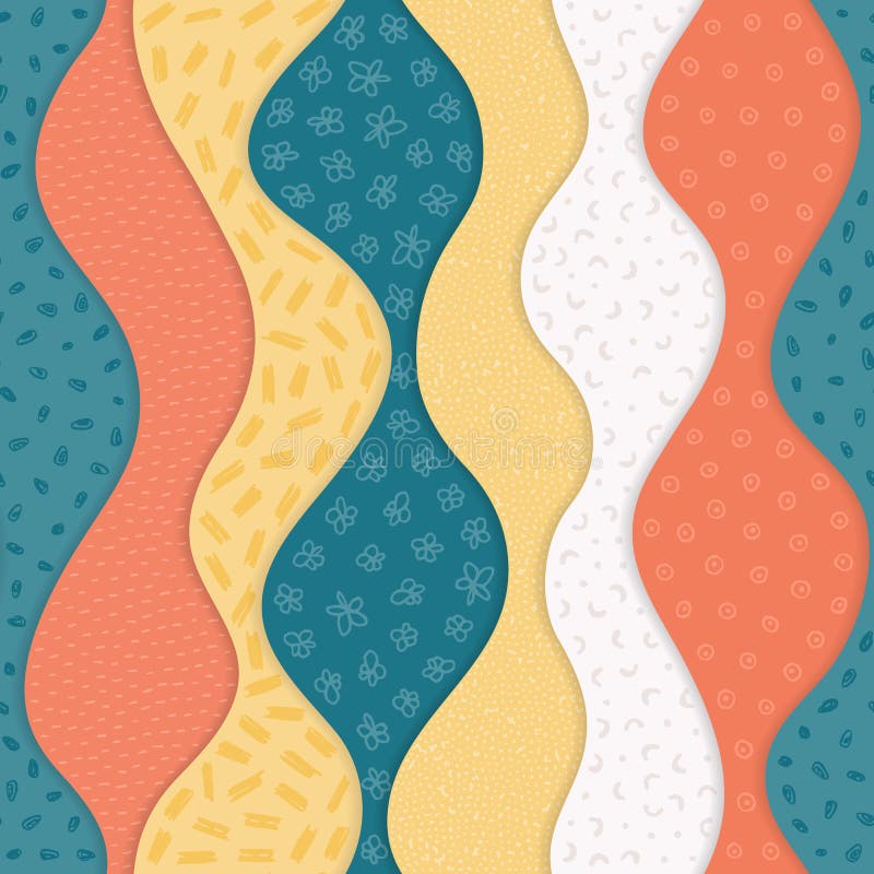 Vector Seamless Pattern with Abstract Textured Waves. Curve Shapes with ...