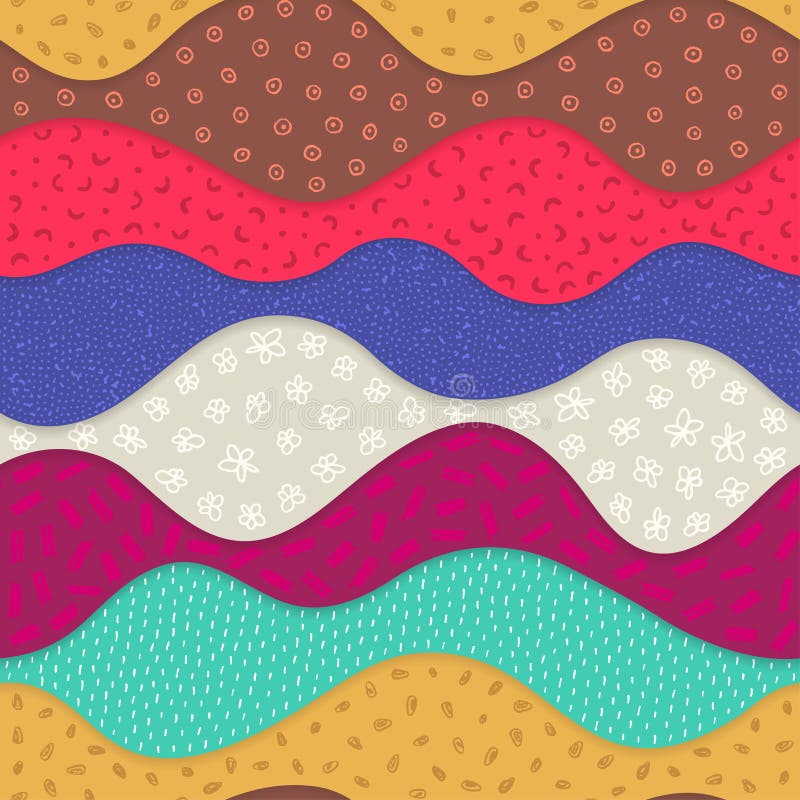 Vector Seamless Pattern with Abstract Textured Waves. Curve Shapes with ...
