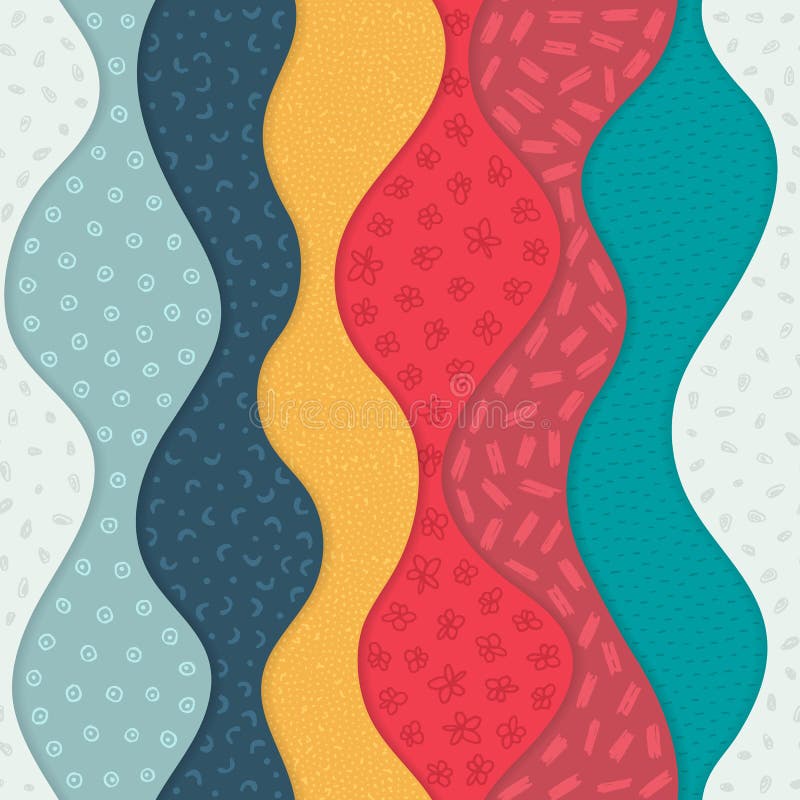 Vector Seamless Pattern with Abstract Textured Waves. Curve Shapes with ...