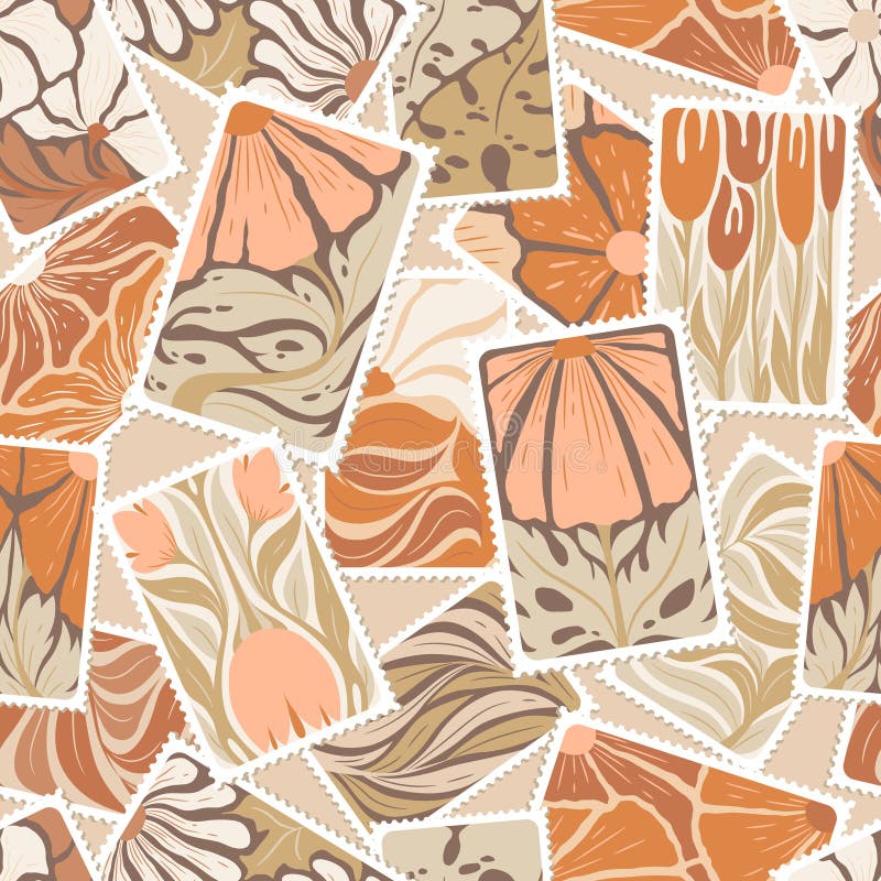 Vector Seamless Pattern with Abstract Vintage Flowers, Leaves and ...