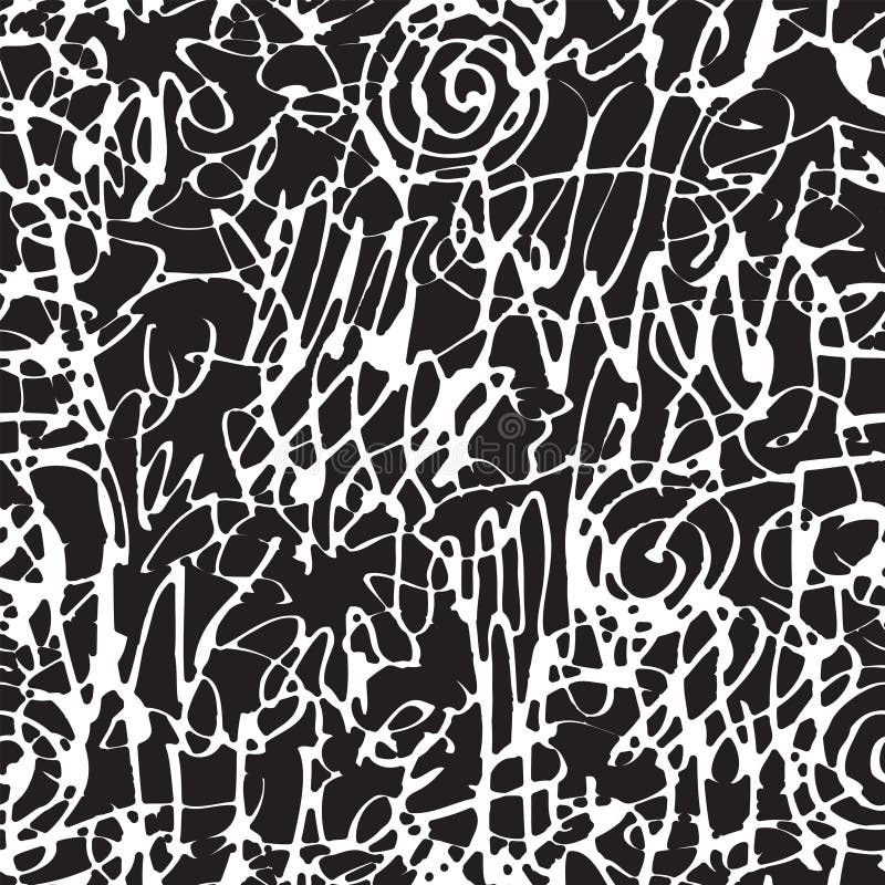 Black White Seamless Pattern with Abstract Doodles Stock Vector ...