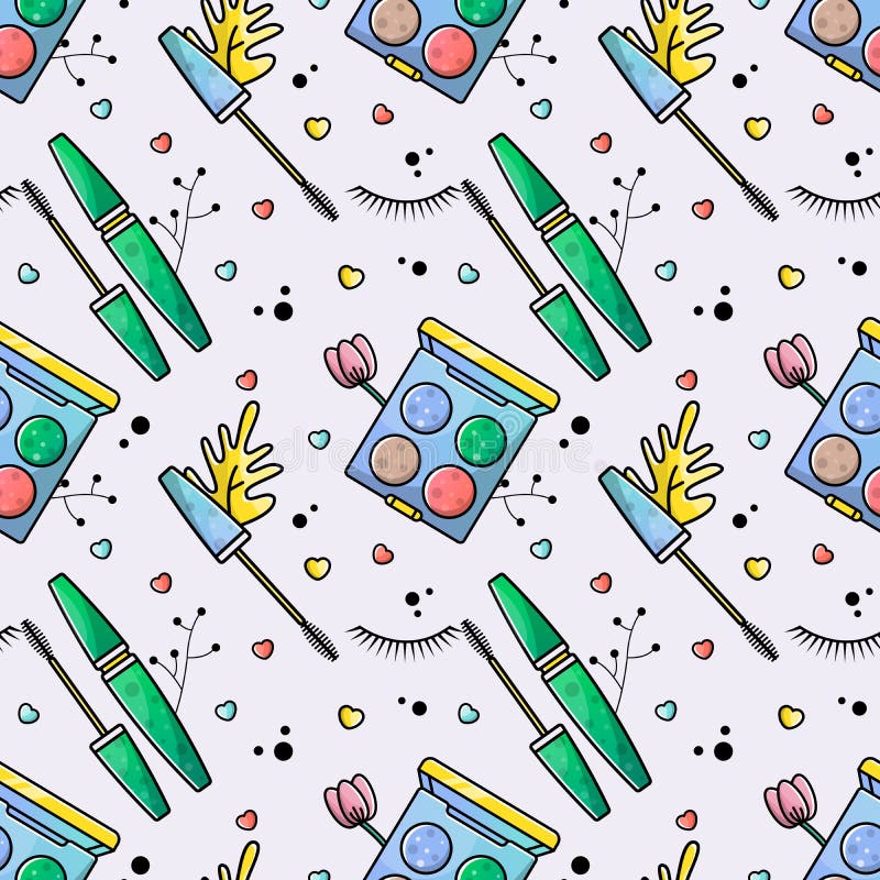 Vector Seamless Pattern with Accessories for Makeup. Mascara and Eye ...