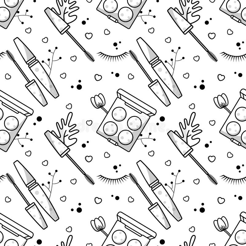 Vector Seamless Pattern with Accessories for Makeup. Mascara and Eye ...