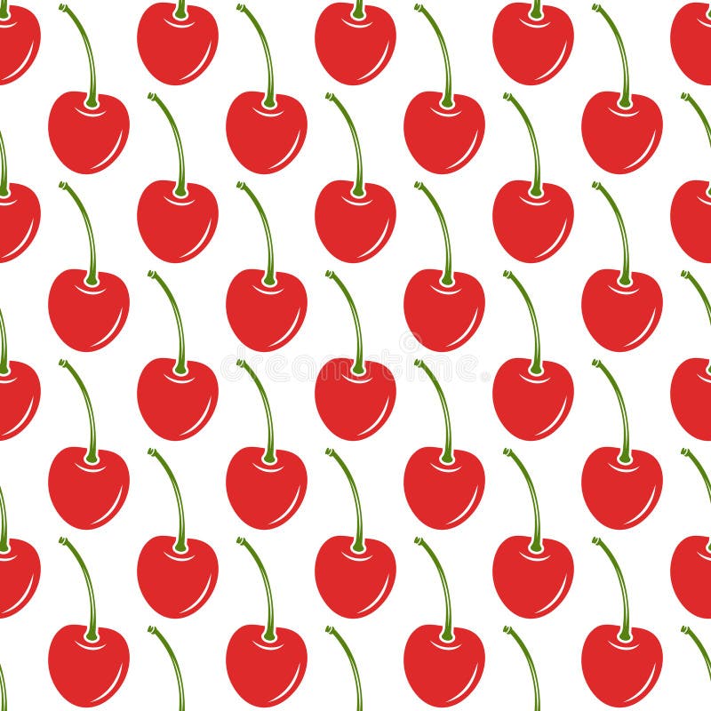 Vector Seamless Pattern with Adorable Cherry on White Background. Cute ...