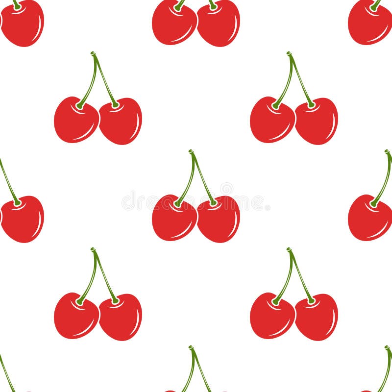 Vector Seamless Pattern with Adorable Cherry on White Background. Cute ...