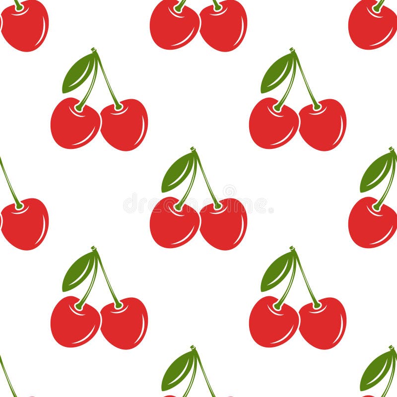 Vector Seamless Pattern with Adorable Cherry on White Background. Cute ...