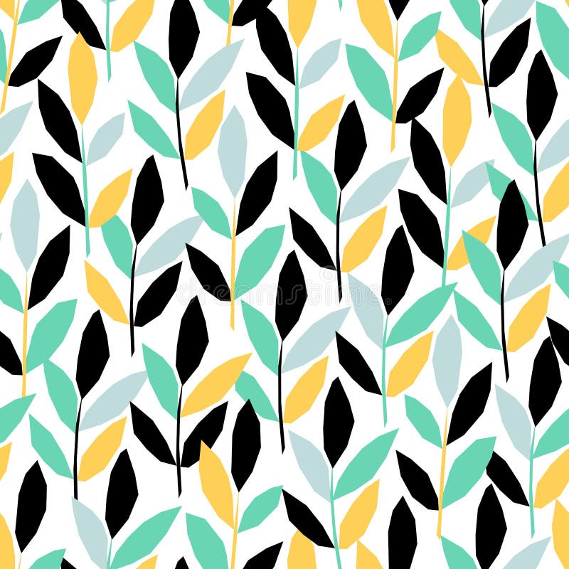 Vector Seamless Pattern in Applique Style with Twigs Leaves Stock ...