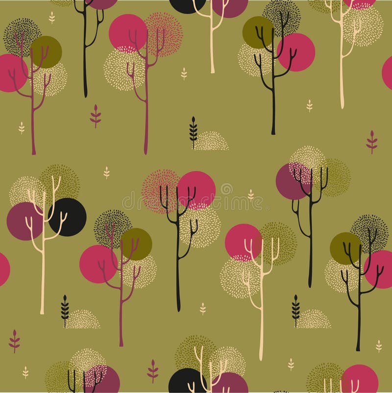 Vector Seamless Pattern Autumn Forest. Forest Landscape with Trees ...