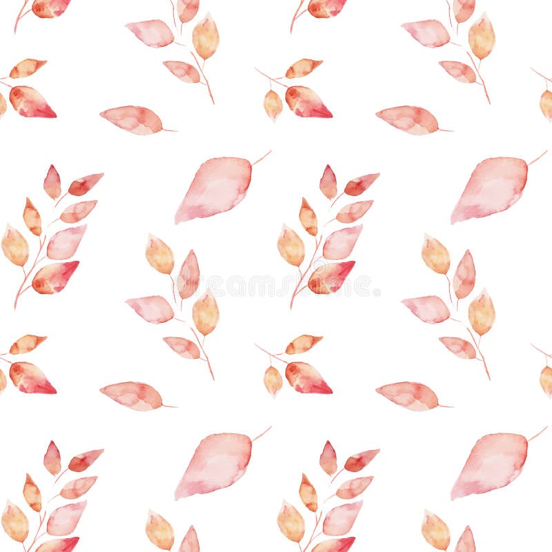 Vector Seamless Pattern with Autumn Leaves Drawing by Watercolor, Hand ...