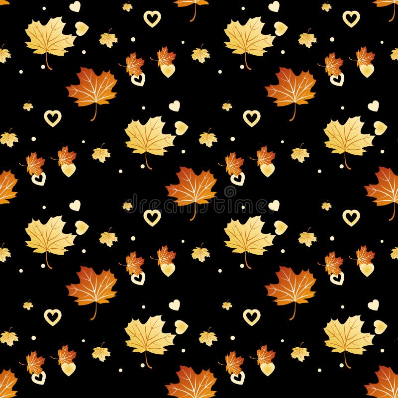 Vector Seamless Pattern with Autumn Leaves and Heart Stock Illustration ...