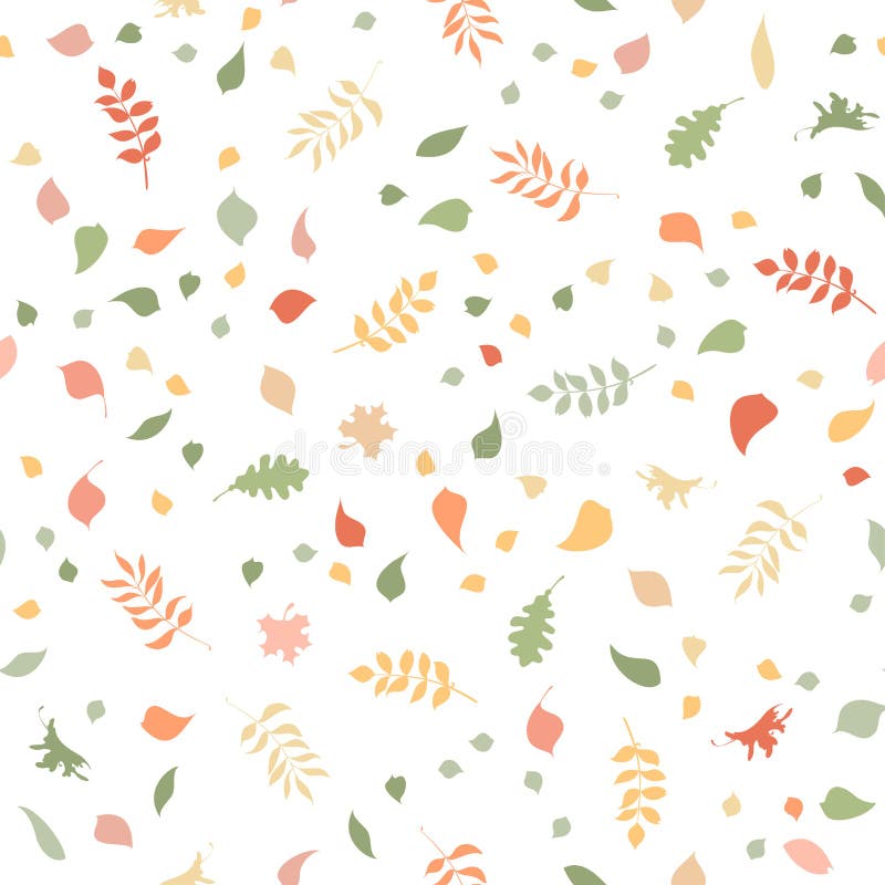 Vector Seamless Pattern of Autumn Leaves on White Background. Stock ...
