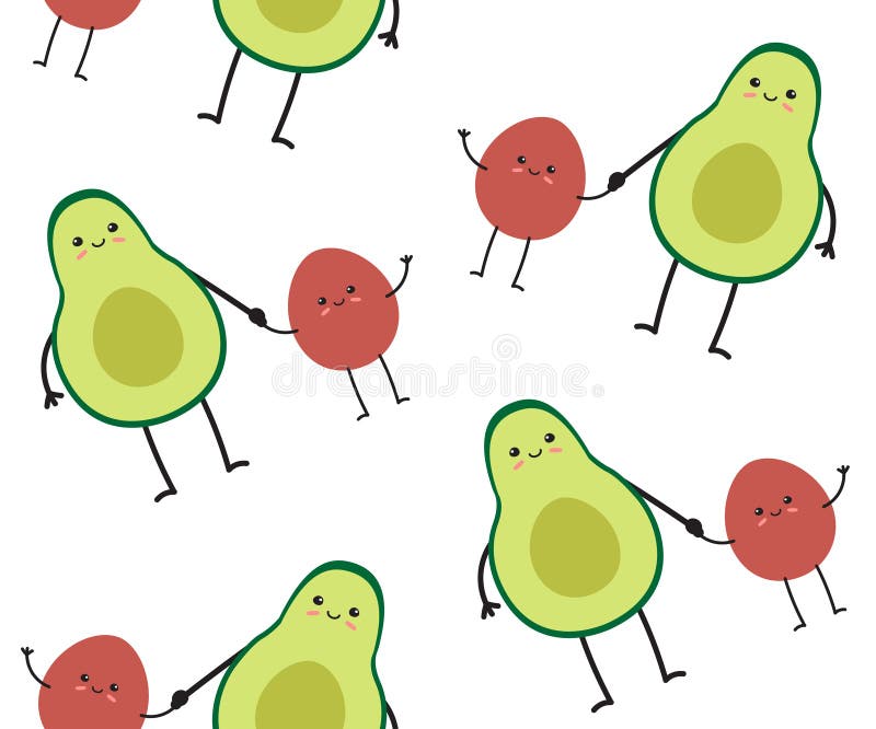 Vector Seamless Pattern of Avocado Mom and Baby Stock Vector ...