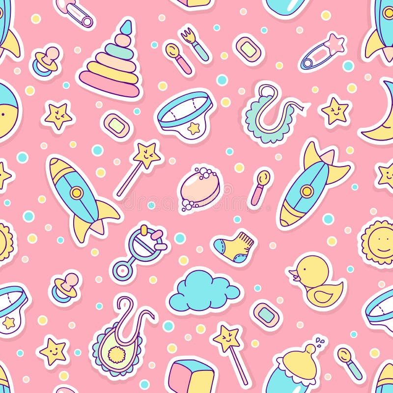 Vector Seamless Pattern with Baby Things on Pink Background. Stock ...