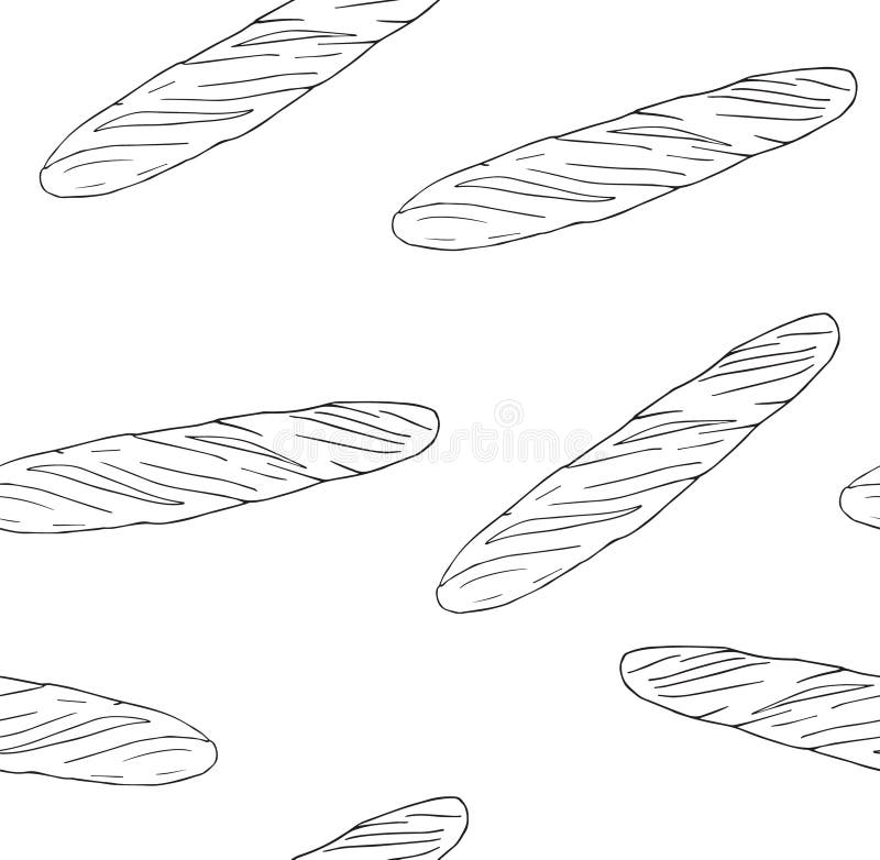 Vector Seamless Pattern of Baguette Bread Stock Vector - Illustration ...