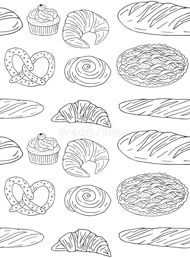 Vector Seamless Pattern of Bakery Bread and Bun Stock Vector ...