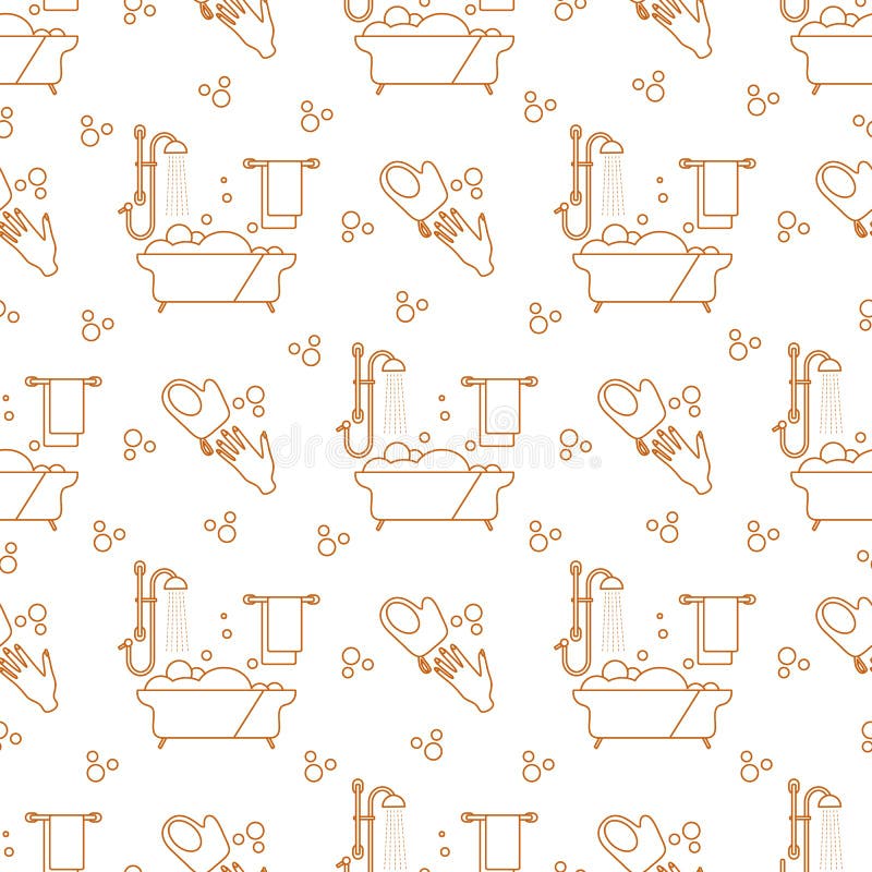 Vector Seamless Pattern Bathtub Bathroom Shower Stock Vector ...