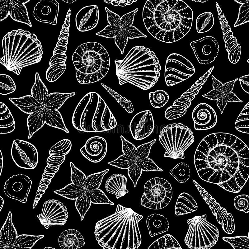 Vector Seamless Pattern with Beach Seashells Doodle Style. Tattoo Stock ...