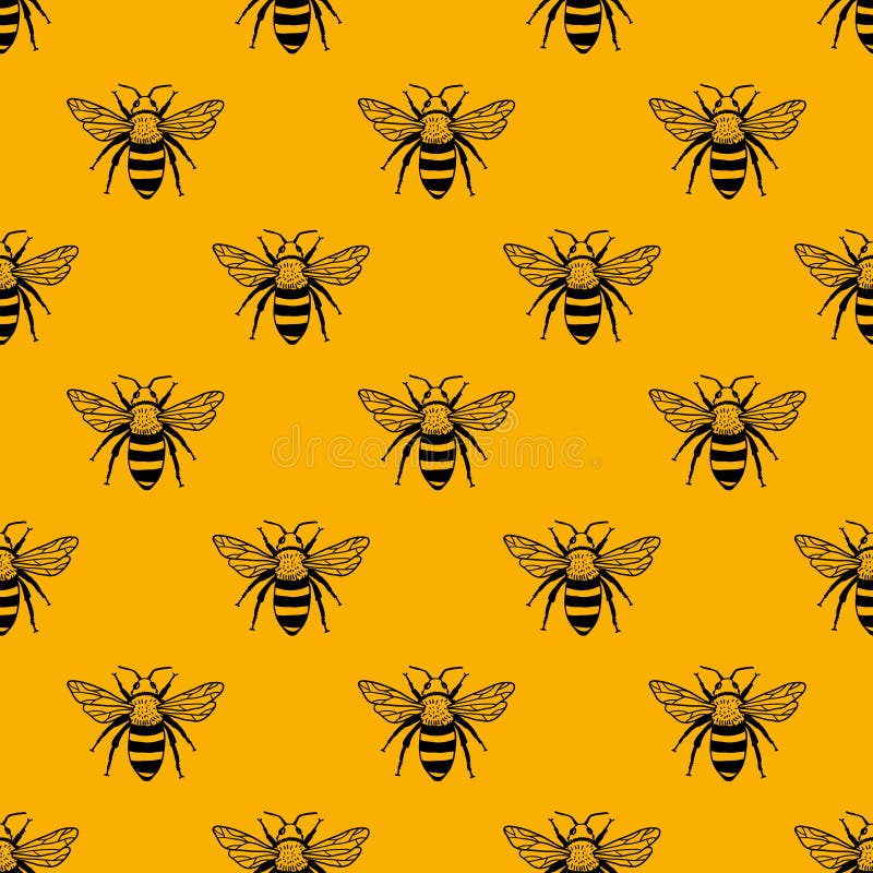 Vector Seamless Pattern with Bees. Black and Yellow Texture Stock ...
