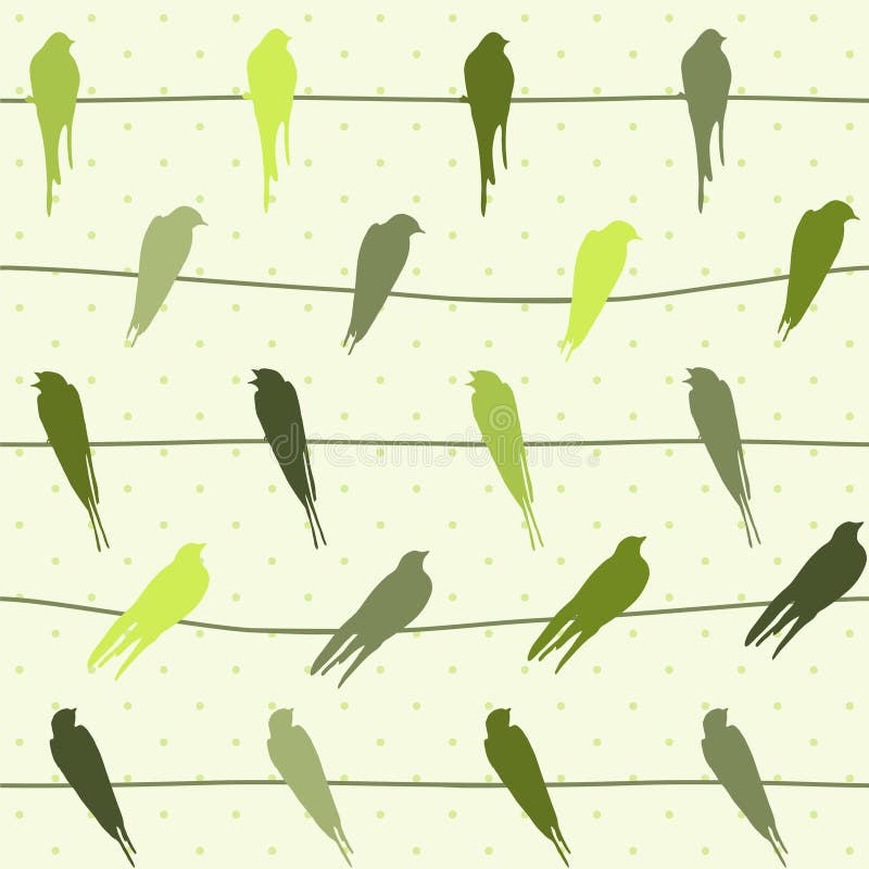 Vector Seamless Pattern with Birds on Wires Stock Vector - Illustration ...