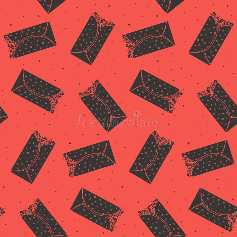 Vector Seamless Pattern with Black Burrito Silhouettes on Red ...