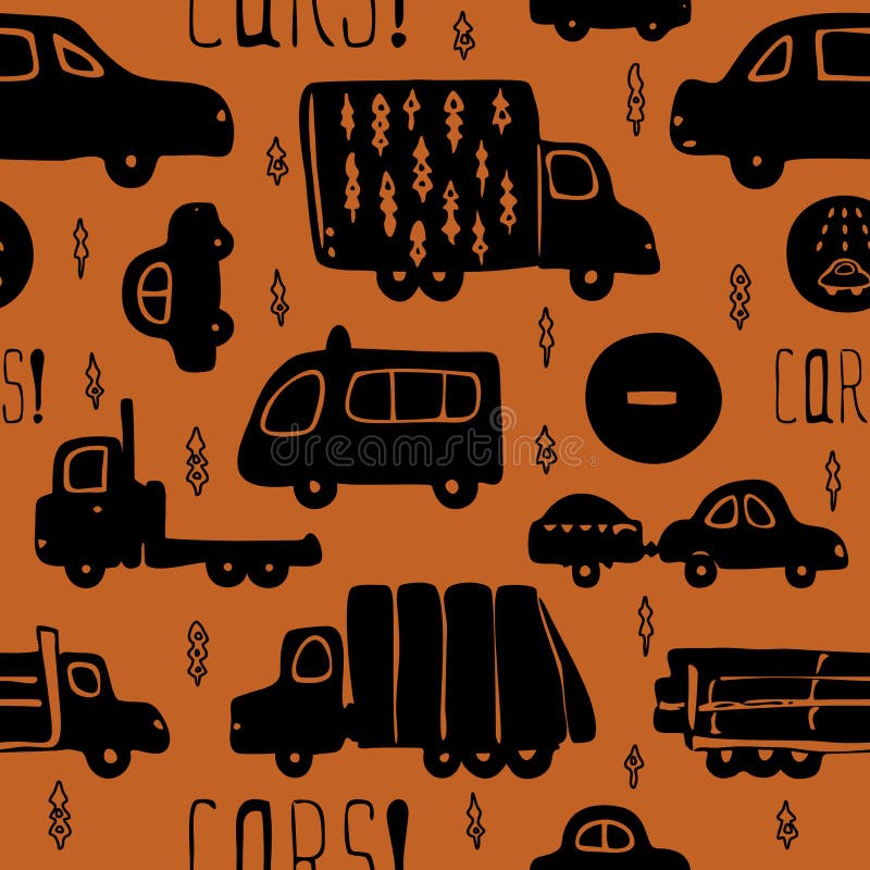 Vector Seamless Pattern with Cars and Trucks Stock Vector ...