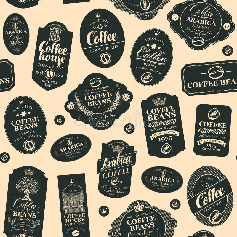 Vector Seamless Pattern with Black Coffee Labels Stock Vector ...