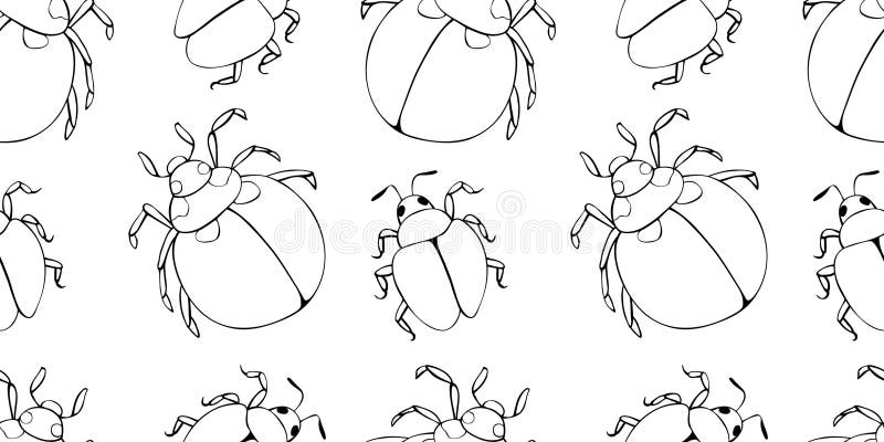 Vector Seamless Pattern of Black Outline Abstract Beetles. Simple ...