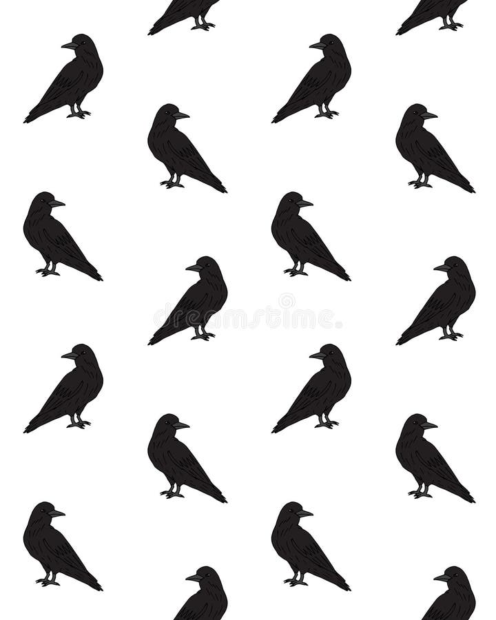Illustration With Raven In Vector. Black And White Seamless Pattern ...
