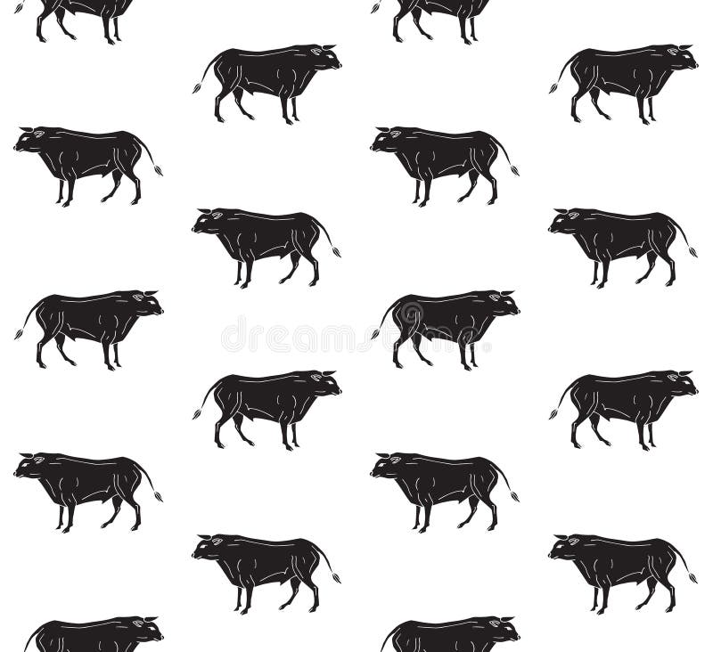Vector Seamless Pattern of Black Standing Bull Stock Vector ...